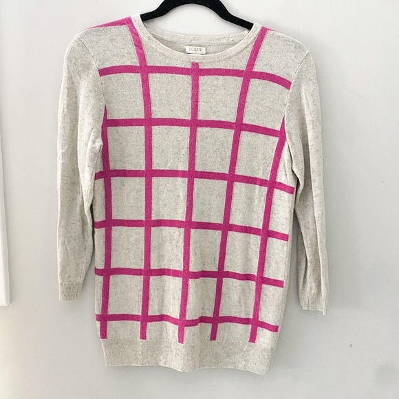 J. Crew | Sweaters | J Crew Windowpane Shimmer Sweater In Hot Pink And ...